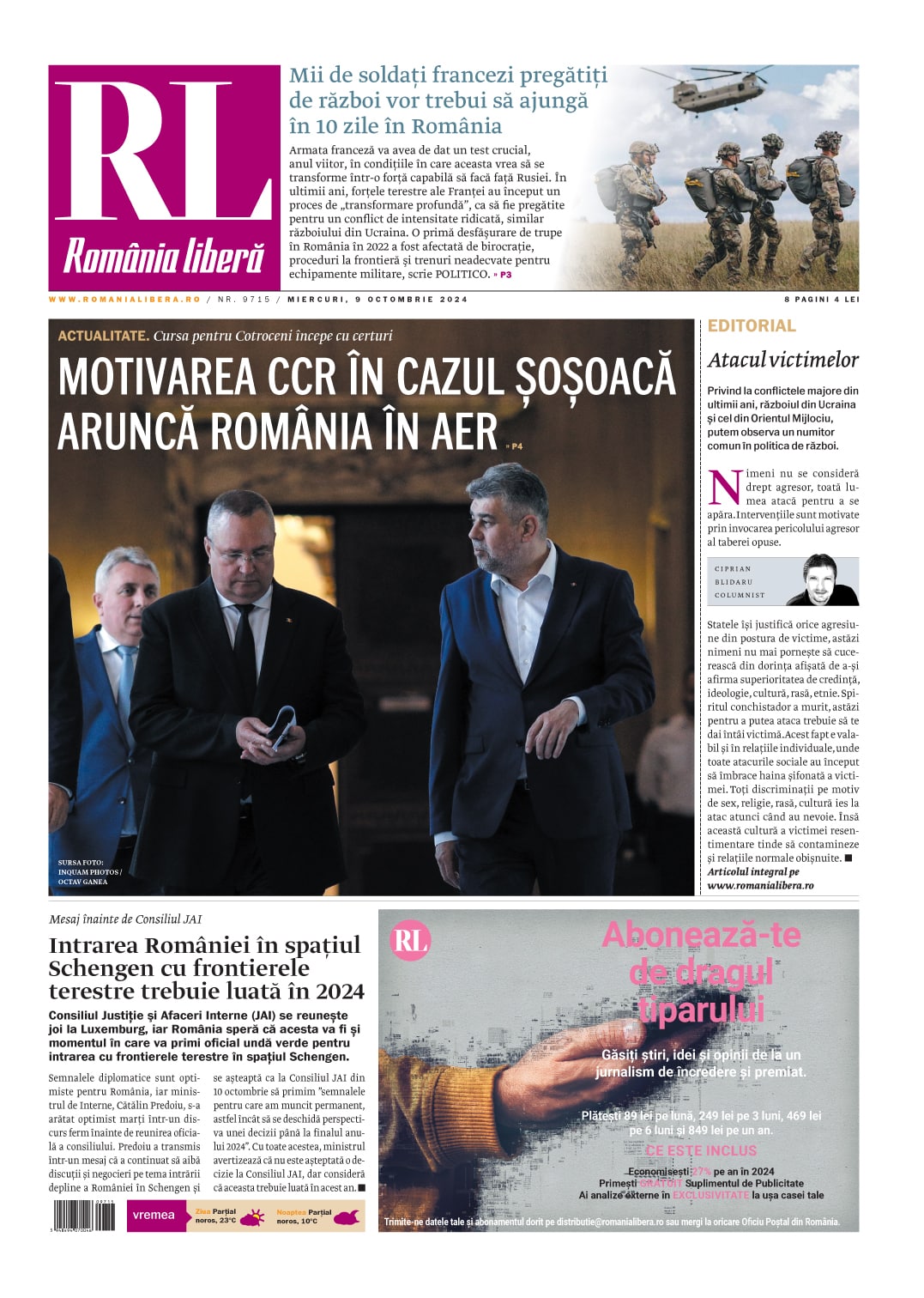 9 Octombrie 2024 - România Liberă
